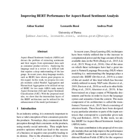 Improving Bert Performance For Aspect Based Sentiment Analysis Acl