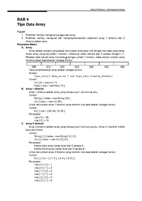 Modul 3 Bab 4 Tipe Data Array Bab 4 Tipe Data Array Tujuan 1