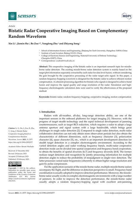 Pdf Bistatic Radar Cooperative Imaging Based On Complementary Random