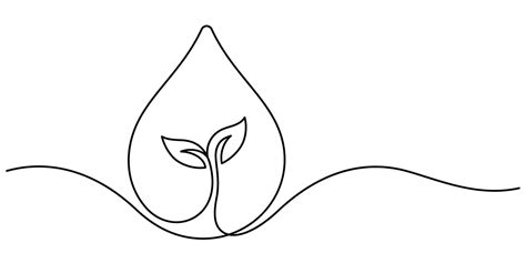 Little Plant Sapling In Water Droplet One Line Drawing 65314282 Vector