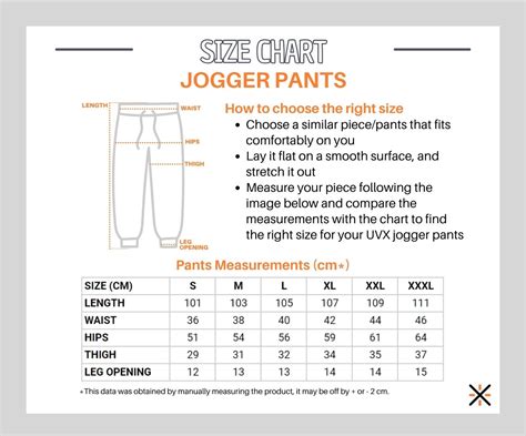 Size Chart Male Jogging Pants Uvx Clothing