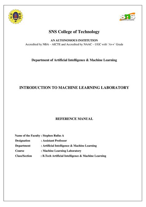 iml manual sns college of technology an autonomous institution