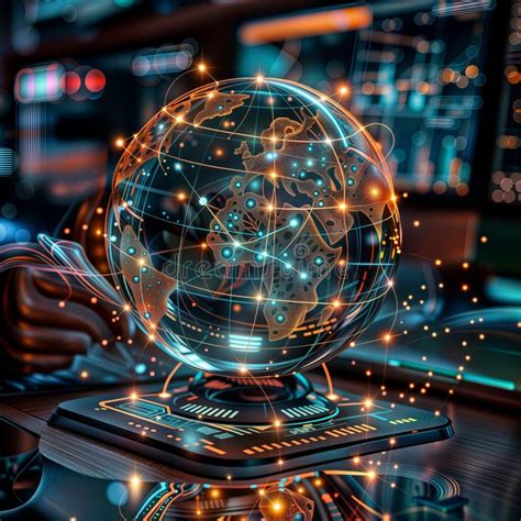 Glowing Digital Globe With Network Connections In Holographic Style Generative Ai Stock