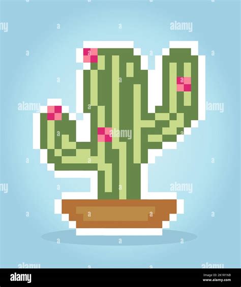 8 Bit Pixel Cactus Tree Natural Object For Game Assets In Vector