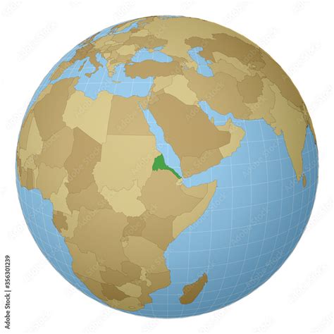 Globe Centered To Eritrea Country Highlighted With Green Color On World Map Satellite