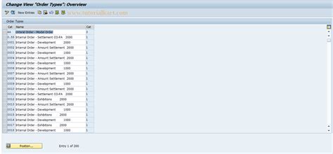 KOT OPA SAP Tcode Order Types For Internal Orders