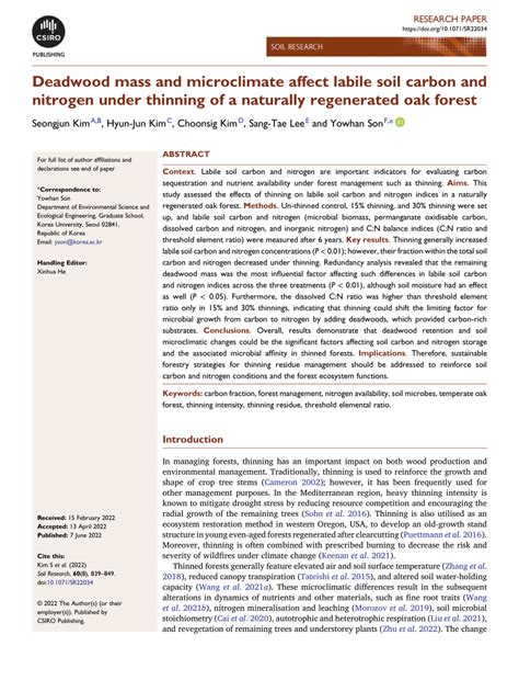 Pdf Deadwood Mass And Microclimate Affect Labile Soil Carbon And