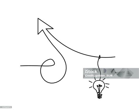 추상적인 연속선 화살표 전구를 흰색에 그리는 것으로 곡선에 대한 스톡 벡터 아트 및 기타 이미지 곡선 기하 도형 디자인