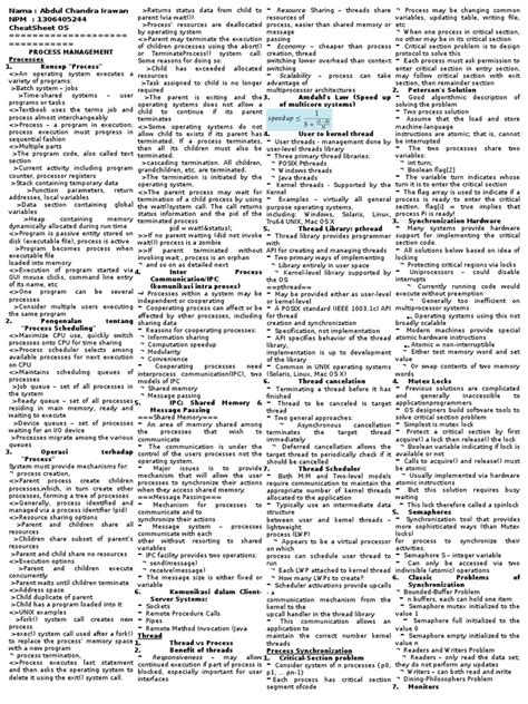 Cheatsheet Os 2 Download Free Pdf Thread Computing Process