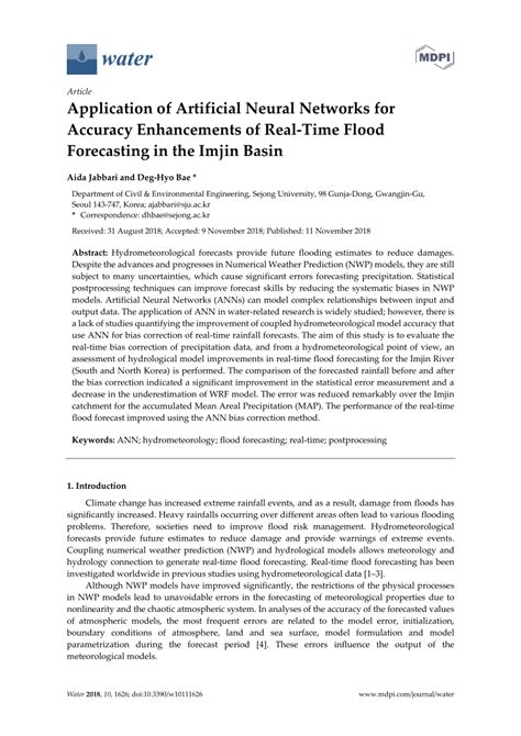 PDF Application Of Artificial Neural Networks For Accuracy Enhancements Of Real Time Flood