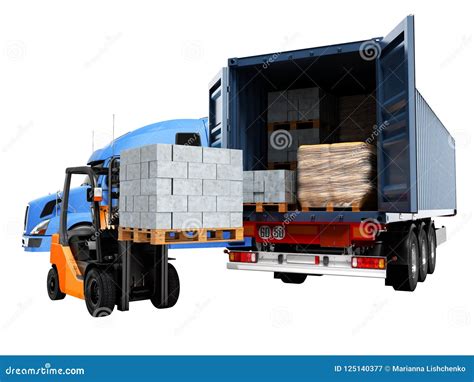 Unloading Of Sea Cargo Containers By A Forklift Cartoon Vector