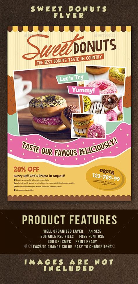 Sweet Donuts Flyer Template Restaurant Flyer Food Promotion Bakery Menu