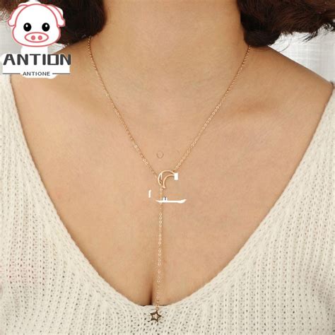 Antione จี้สร้อยคอ เครื่องประดับ สีทอง สีเงิน เอี๊ยมดวงจันทร์ Antione