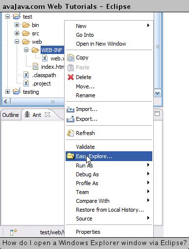 how do i open a windows explorer window via eclipse web tutorials