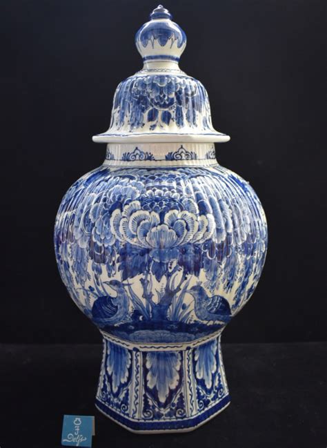 Grote De Porceleyne Fles Blau Wit Delft Dekselvaas Pul 1958 ROYAL