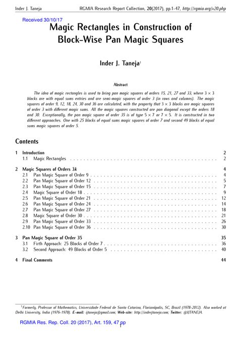 pdf magic rectangles in construction of block wise pan magic squares