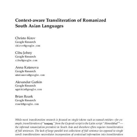 Context Aware Transliteration Of Romanized South Asian Languages Acl Anthology