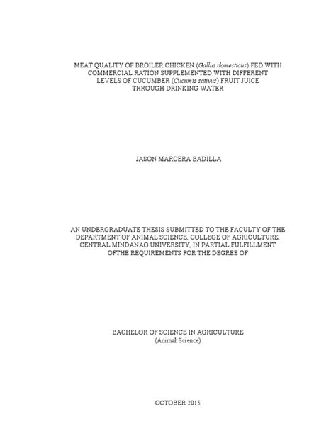 Meat Quality Of Broiler Chicken Pdf Cucumber Thesis