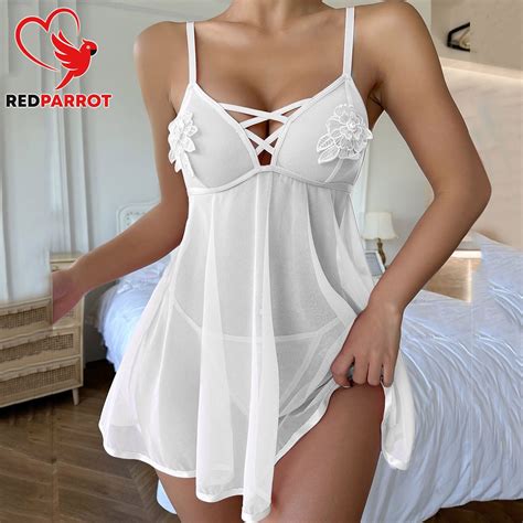 Erotische Slaap Jurk Met Bijpassende Slip Wit