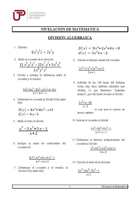 S10 s1 Resolver ejercicios NIVELACIÓN DE MATEMÁTICA DIVISIÓN