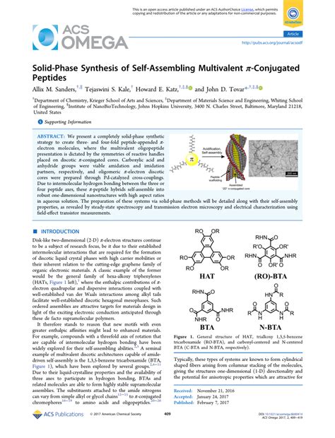 Pdf Solid Phase Synthesis Of Self Assembling Multivalent π Conjugated