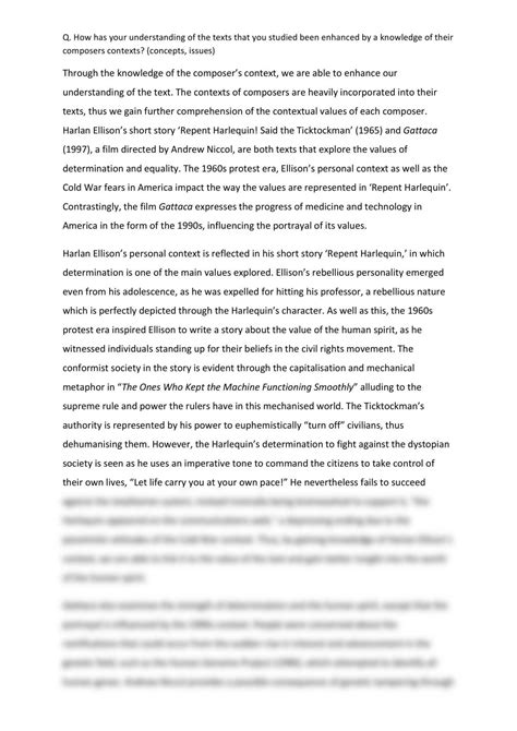 Yr11 Gattaca Repent Harlequin English Essay English Advanced Year