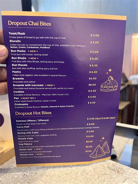 Menu At Dropout Chaiwala Cafe Melbourne 59 Elizabeth St