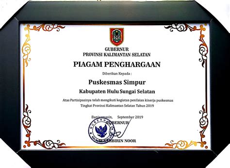 Piagam Penghargaan Penilaian Kinerja Puskesmas Tk Prop