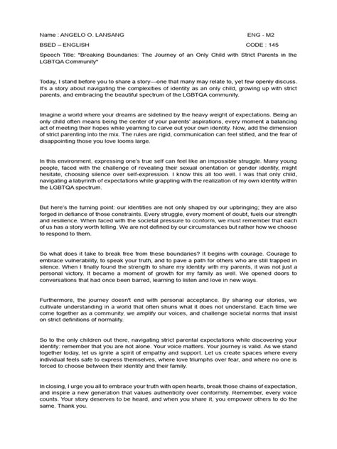 Speech Delivery Pdf Identity Social Science Lgbt