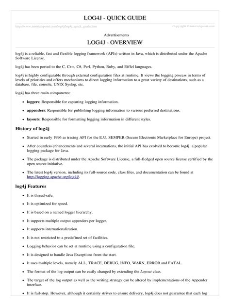 Log4j Quick Guide Pdf Software Engineering Information Technology