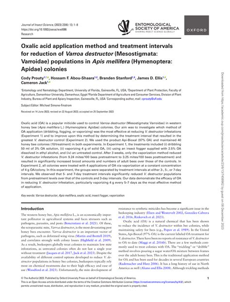 Pdf Oxalic Acid Application Method And Treatment Intervals For