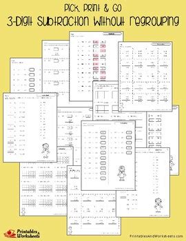Subtracting Digit Numbers Without Regrouping Worksheets TPT