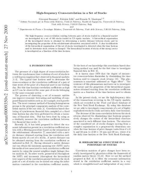 Pdf High Frequency Cross Correlation In A Set Of Stocks