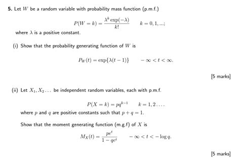 Solved Let W Be A Random Variable With Probability Mass Chegg