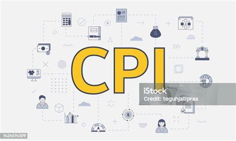 중앙에 큰 단어 또는 텍스트가 설정된 아이콘이 있는 Cpi 소비자 가격 지수 개념 가격에 대한 스톡 벡터 아트 및 기타 이미지