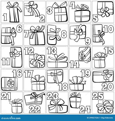 Simple Outline Advent Calendar With Dates And Gifts Holiday Activity