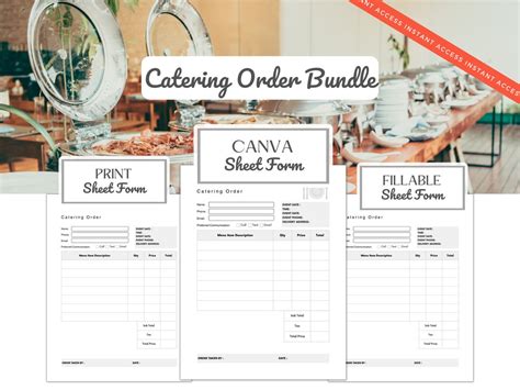 Catering Order Bundle Catering Template Editable Caterer Minimalist