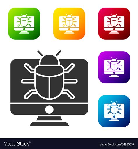 Black System Bug On Monitor Icon Isolated On White