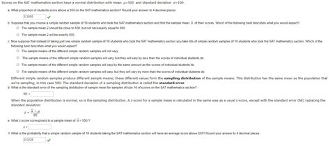 Solved Scores On The Sat Mathematics Section Have A Normal