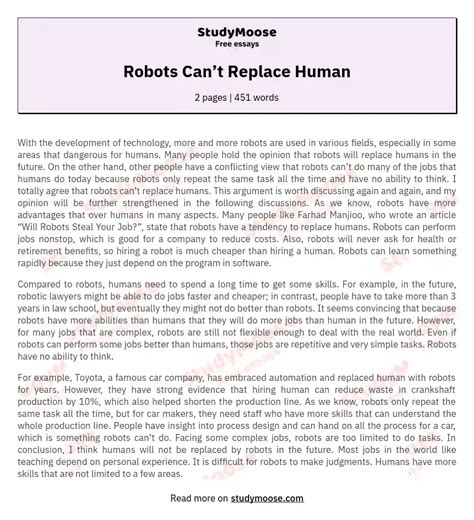 Robots Cant Replace Human Free Essay Example