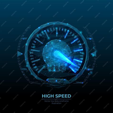 Premium Vector 3d Car Speedometer In Dark Blue Background Digital Low Poly Wireframe Of High