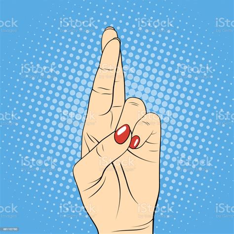 손가락을 넘어 손 제스처입니다 팝 아트 복고 만화 일러스트 레이 션 손가락 꼬기에 대한 스톡 벡터 아트 및 기타 이미지