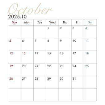 免費矢量 2025 年 10 月曆 D 十月