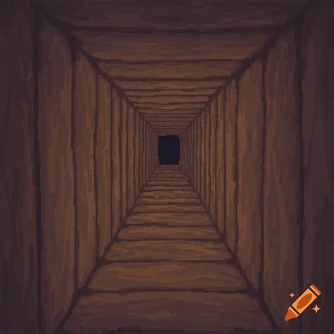 Pixel Art View Down A Dark Square Wooden Mine Shaft Or Tunnel With
