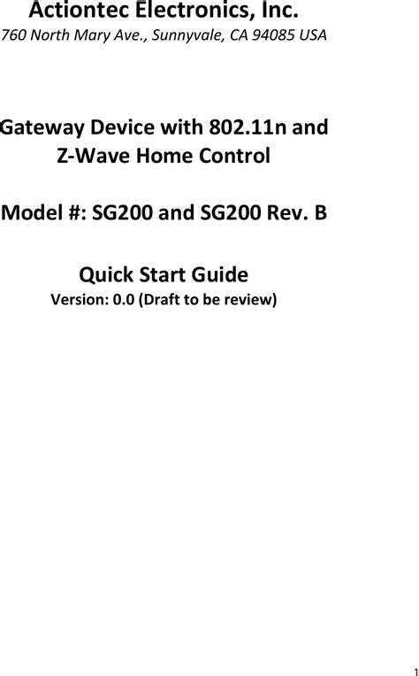 Actiontec Electronics Sg200 Gateway Device With 802 11n And Z Wave Home