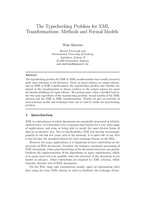 Pdf The Typechecking Problem For Xml Transformations Methods And