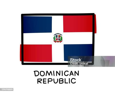 다채로운 도미니카 공화국 국기 로고 파란색 빨간색 및 흰색 손으로 그린 브러시 스트로크 검은 윤곽선 벡터 일러스트 레이 션 0명에 대한 스톡 벡터 아트 및 기타 이미지