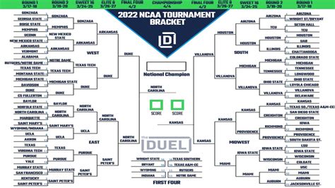 Printable March Madness Bracket Heading Into The National Championship Game Of The NCAA
