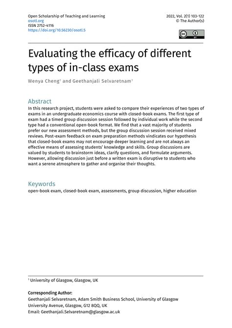 Pdf Evaluating The Efficacy Of Different Types Of In Class Exams