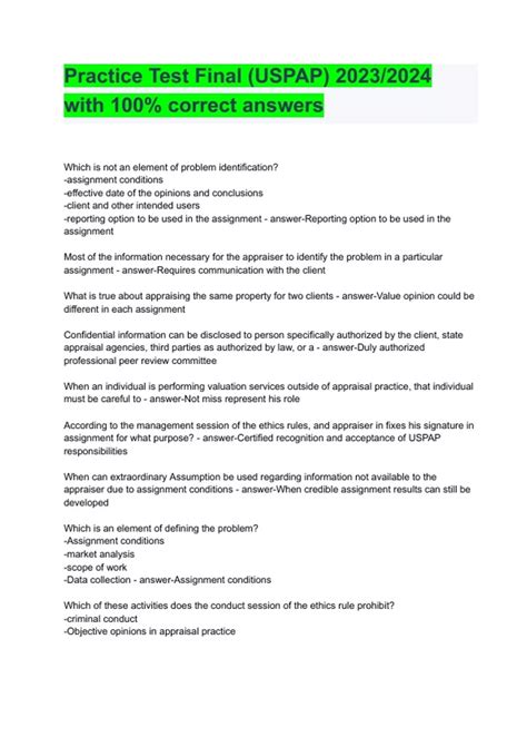 Practice Test Final Uspap 20232024 With 100 Correct Answers